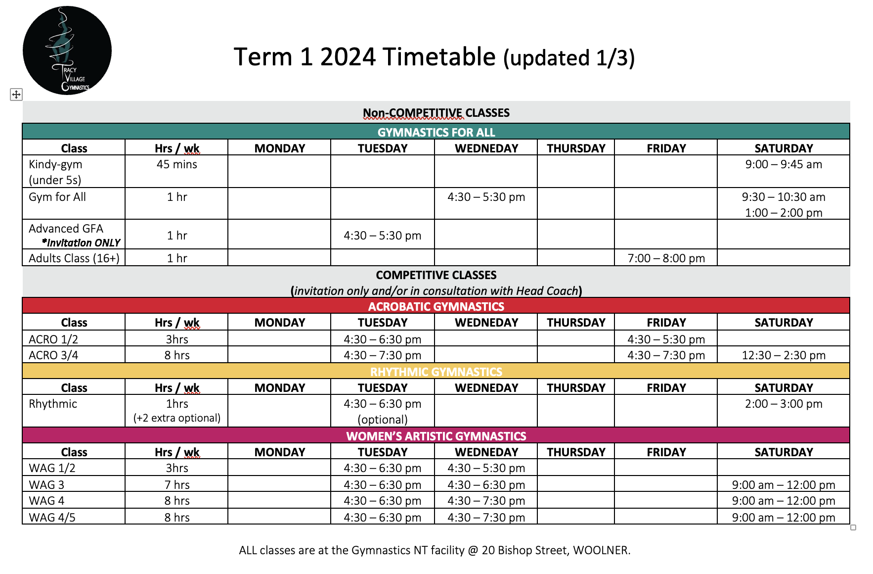 Timetable