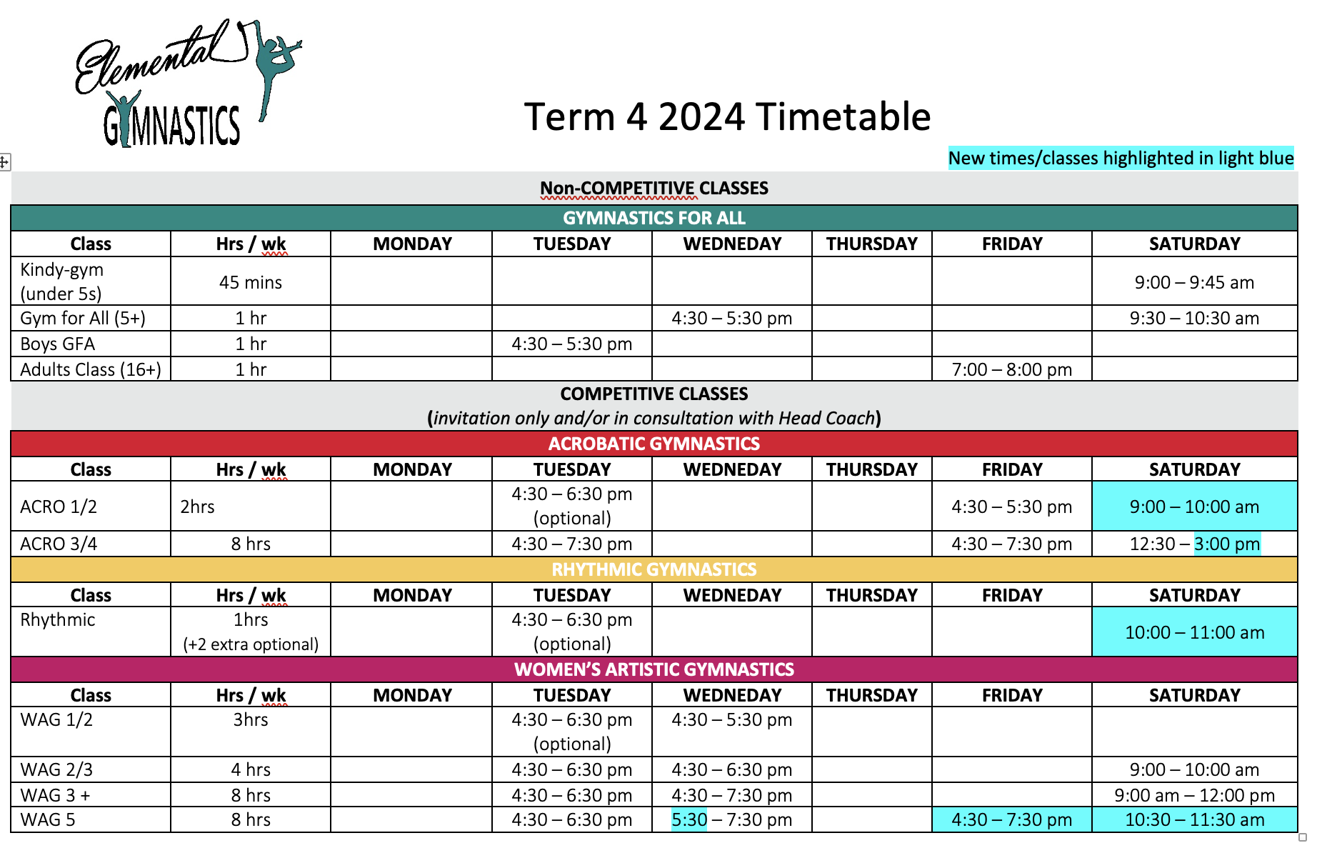 Timetable