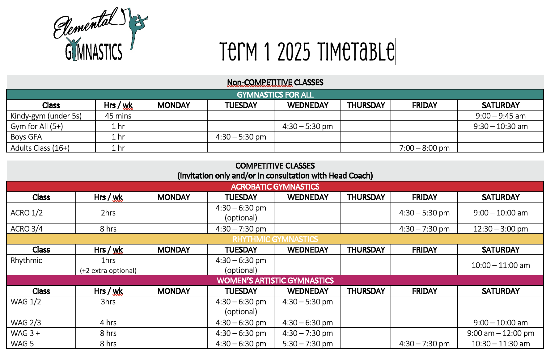 Timetable