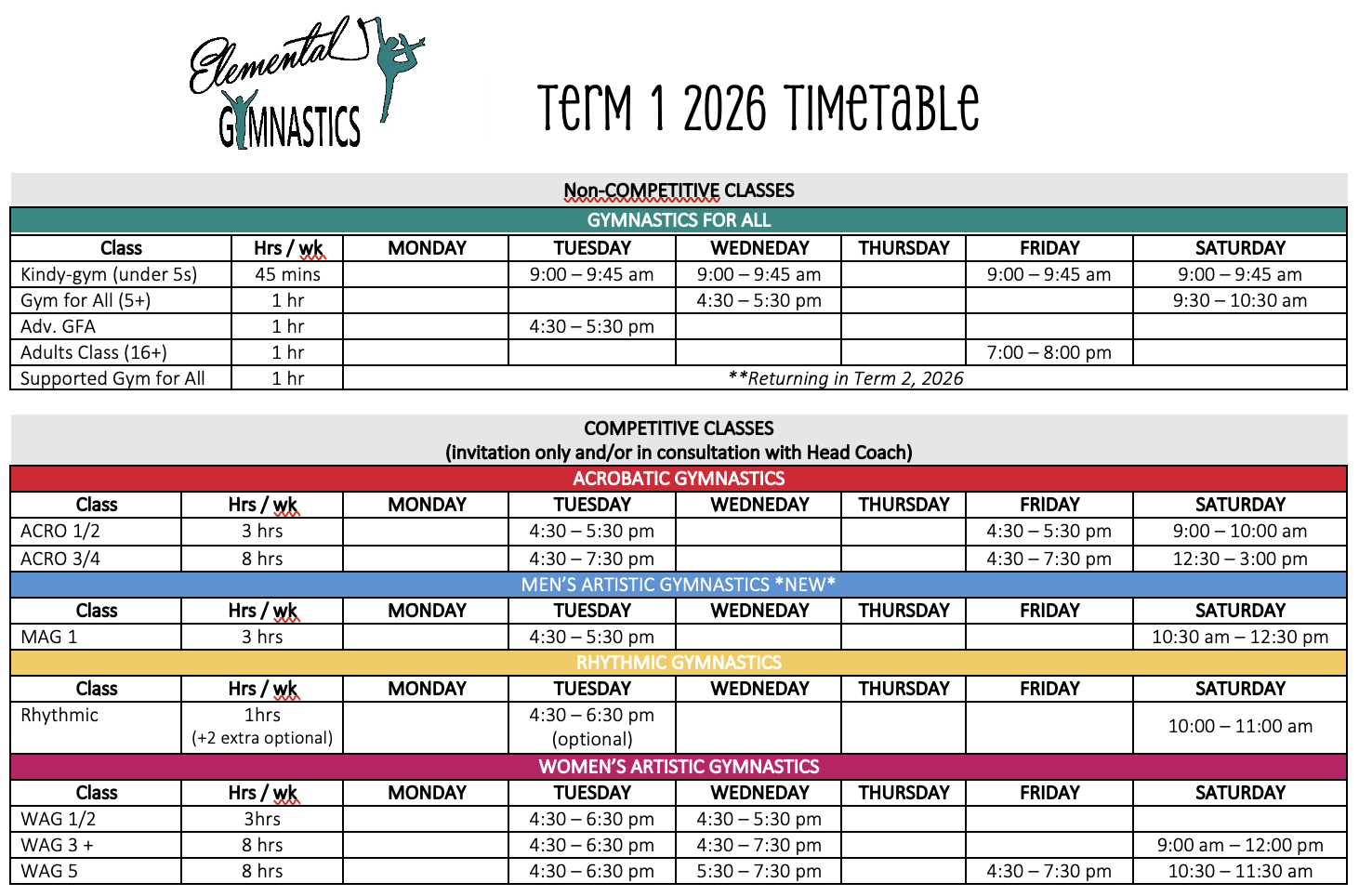 Timetable